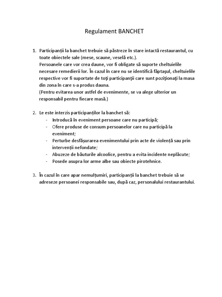 Regulament Banchet | PDF