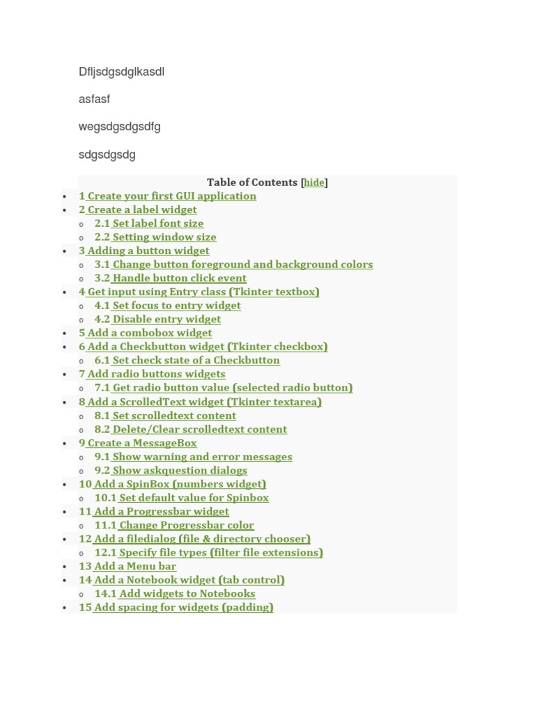 Tkinter GUI Widgets and Features Guide | PDF