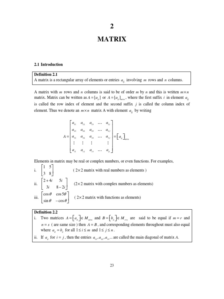 Matrix Chapter 2 Pdf Matrix Mathematics Mathematical Relations