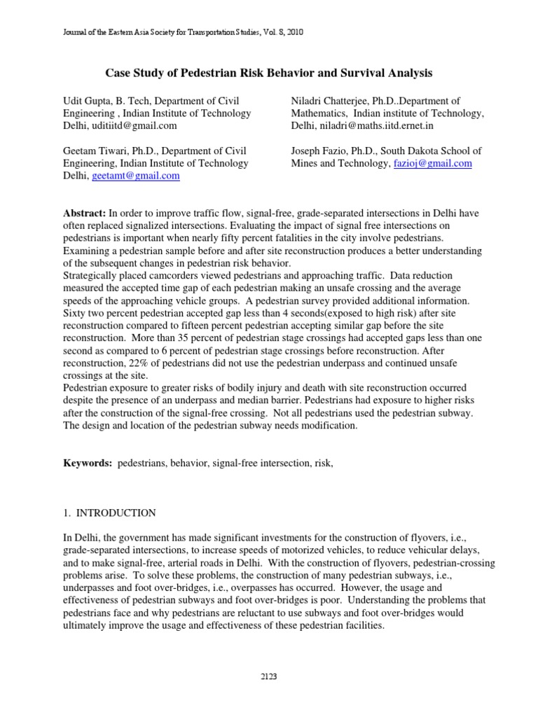 Case Study of Pedestrian Risk Behavior and Survival Analysis | PDF ...
