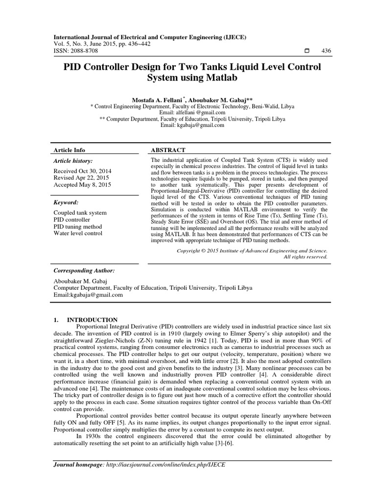 PID Controller Design For Two Tanks Liquid Level Control System Using ...