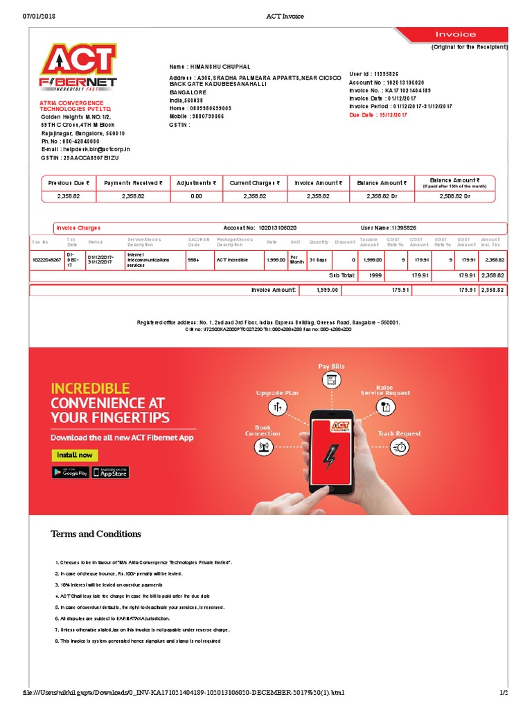 ACT Invoice Dec | PDF | Invoice | Cheque