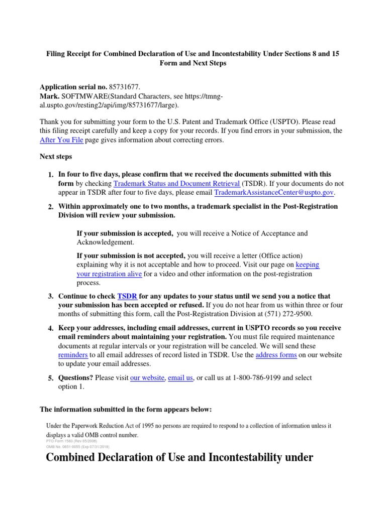 Combined Declaration of Use and Incontestability Under: After You File ...