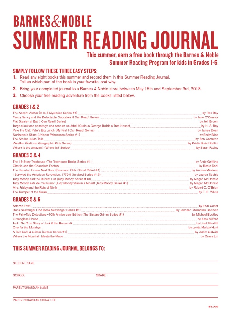 BN Summer Reading Journal | PDF | Barnes & Noble | Coupon