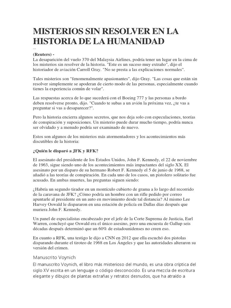 Misterios Sin Resolver en La Historia de La Humanidad | PDF | John F. Kennedy | Teoría de la ...
