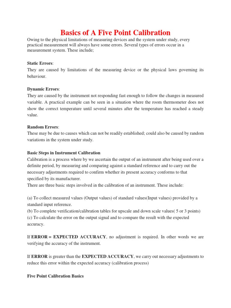 Basics of A Five Point Calibration | PDF | Calibration | Accuracy And ...