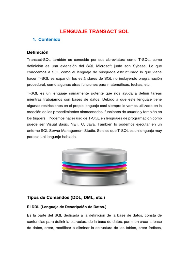 Lenguaje Transact SQL | PDF | SQL | Servidor SQL de Microsoft