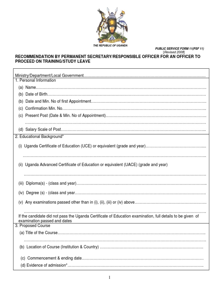 Recommendation for an Officer in Uganda to Pursue Training Leave Based ...