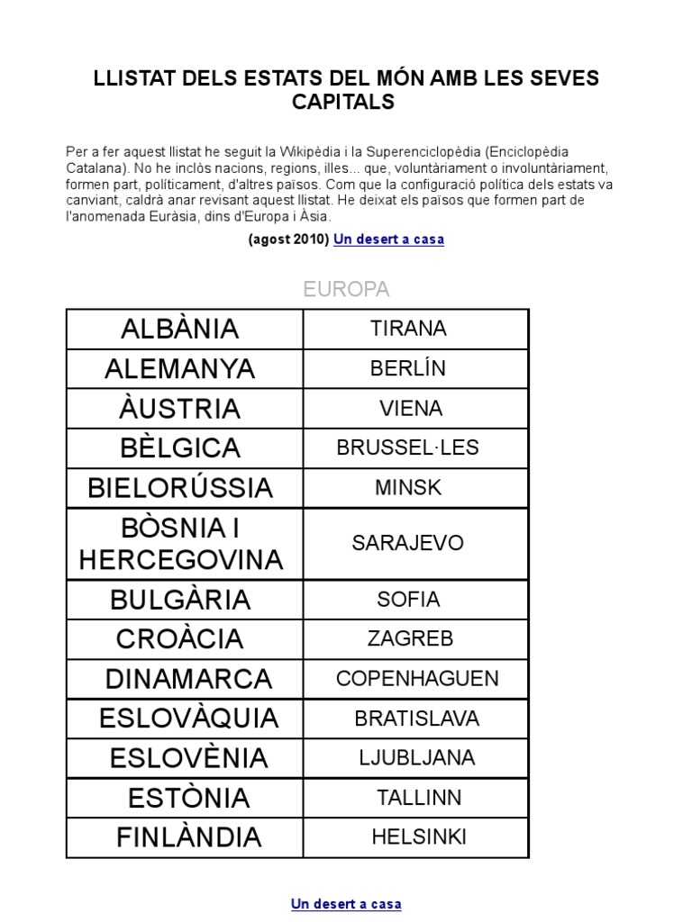 països i capitals del món | PDF