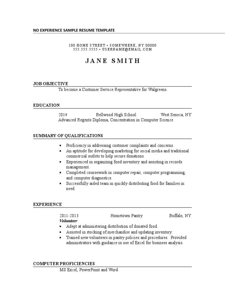 No Experience Resume Example | PDF | Career & Growth