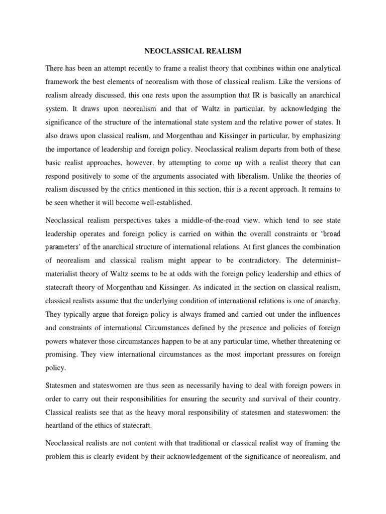 Neo-Classical Realism in International Relations | PDF | Scientific ...