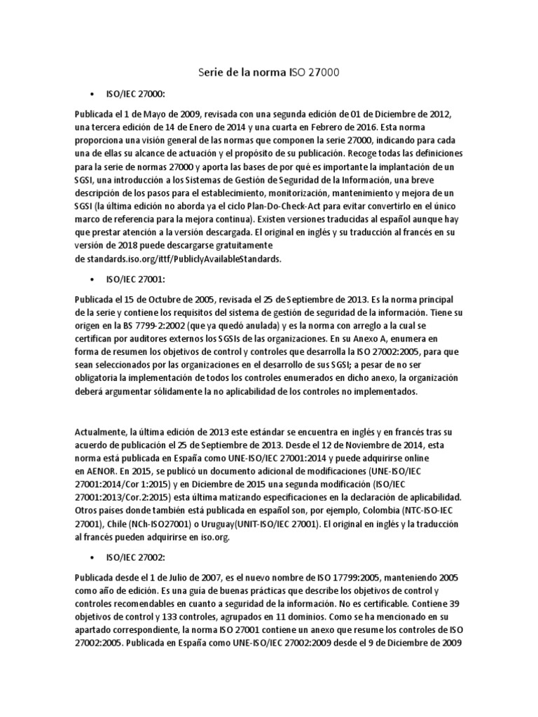 Norma ISO 27000 - 27008 | PDF | Organización internacional para la ...