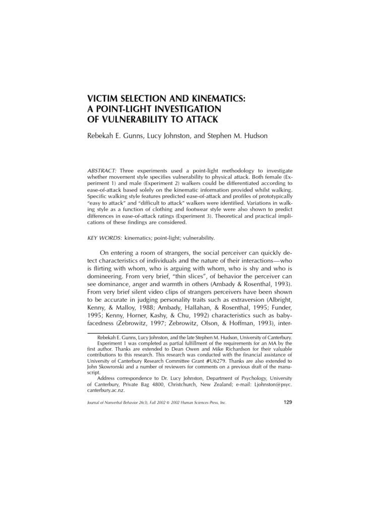 Gunns, 2002 - Victim Selection and Kinematics | PDF | Walking ...