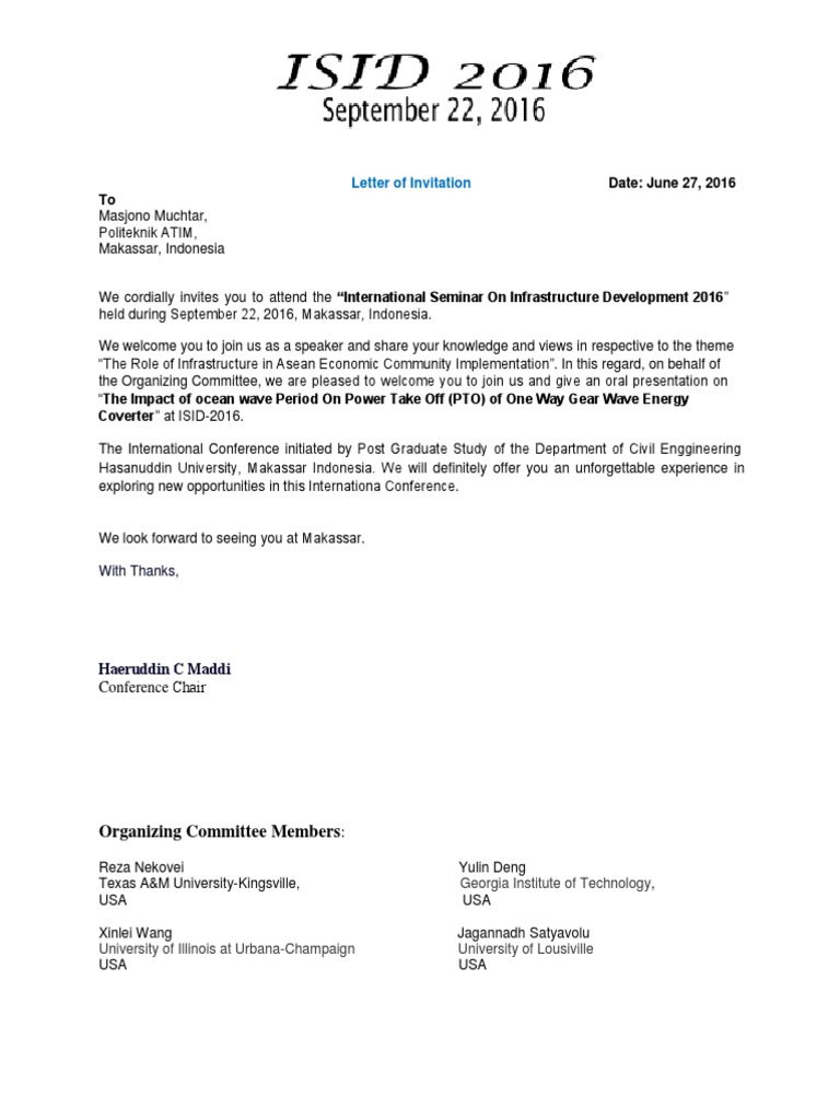 Contoh Invitation Letter - Masjono Isid | PDF