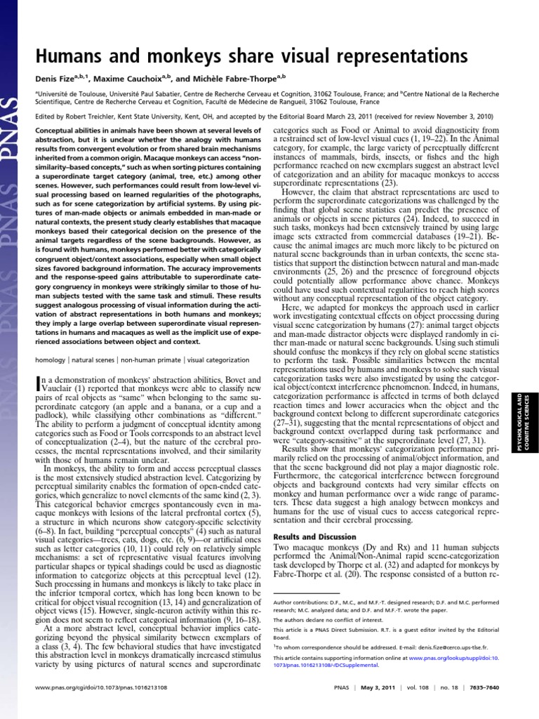 +++2011-Thorpe-Humans and Monkeys Share Visual Representations | PDF | Concept | Visual System