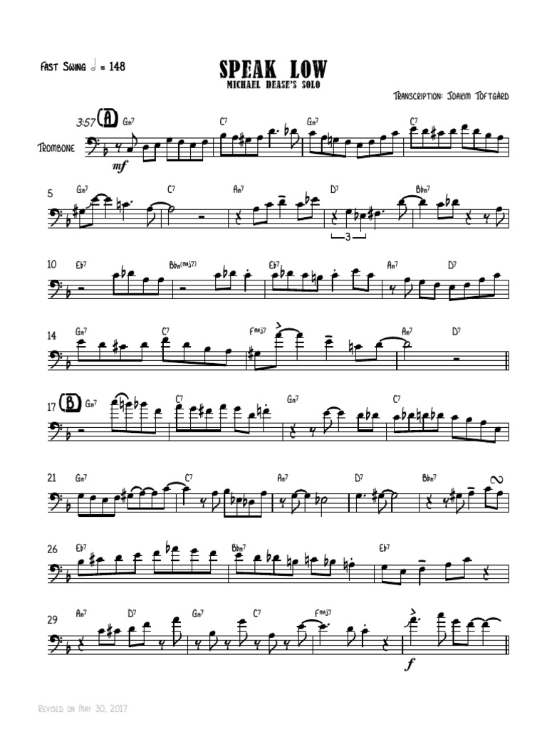 Speak Low Michael Dease Solo Transcription Pdf
