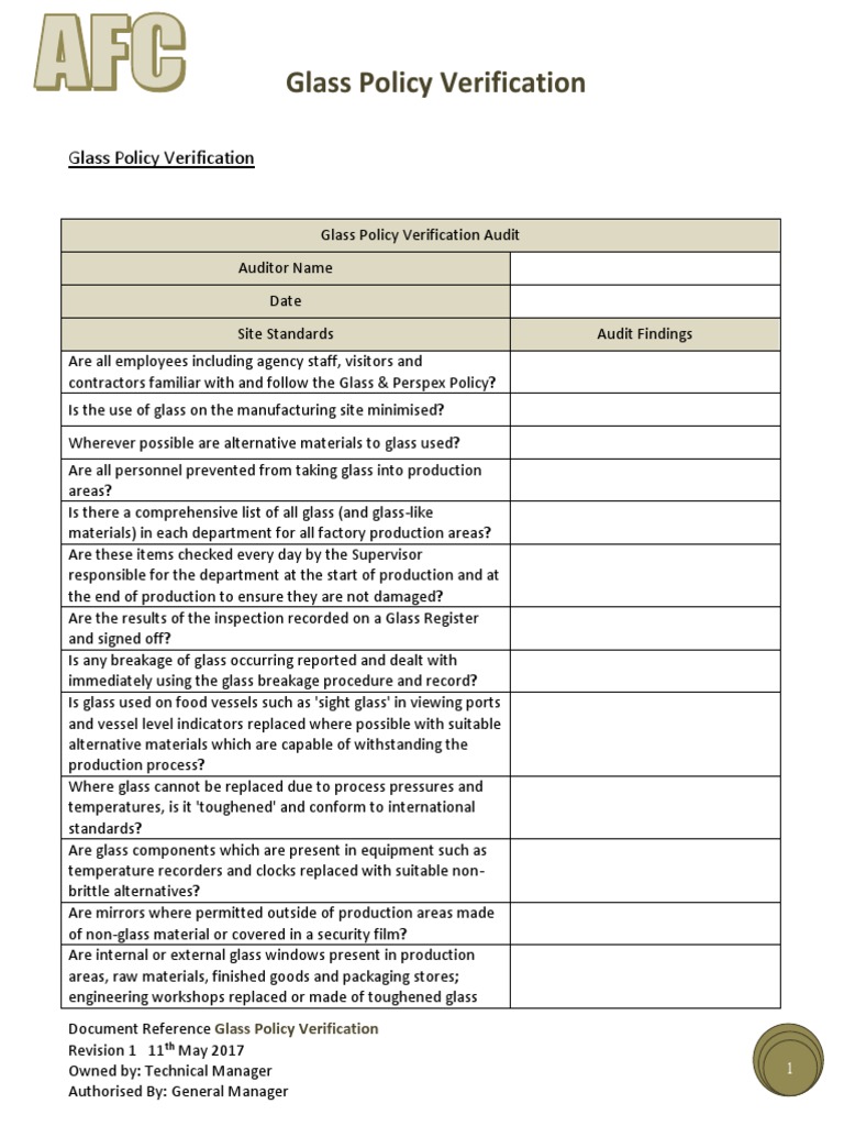 Glass Policy Verification Record | PDF | Glasses | Verification And ...