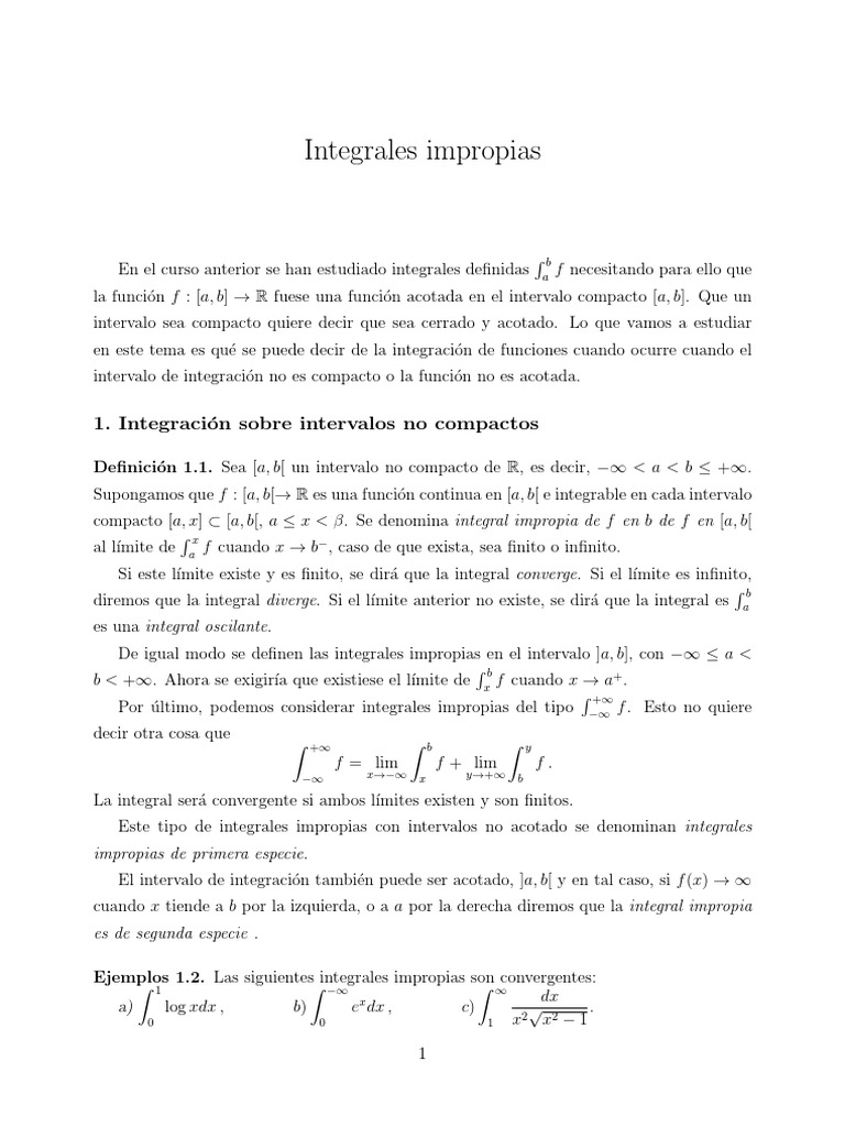 Integrales Impropias | PDF | Integral | Intervalo (Matemáticas)