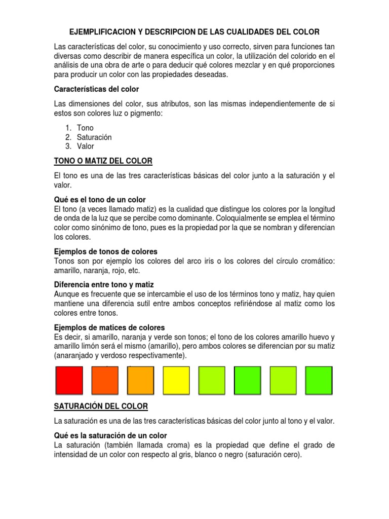 Ejemplificacion y Descripcion de Las Cualidades Del Color | PDF | Matiz ...