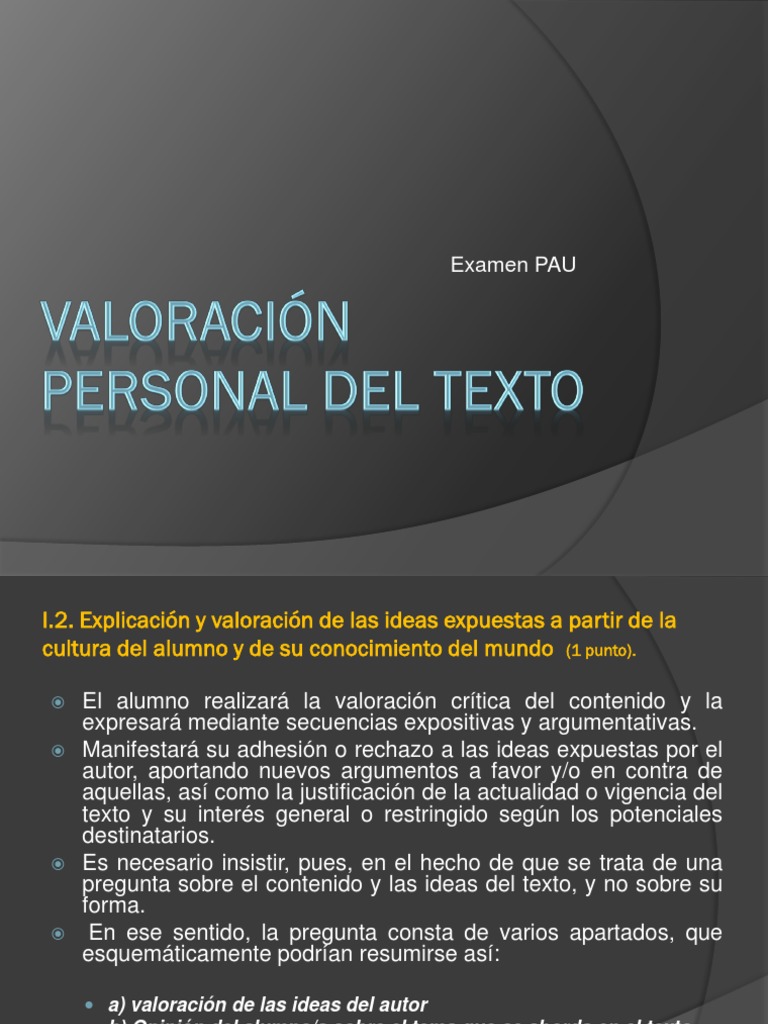 Valoracion Personal Del Texto | Descargar gratis PDF | Subjetividad ...