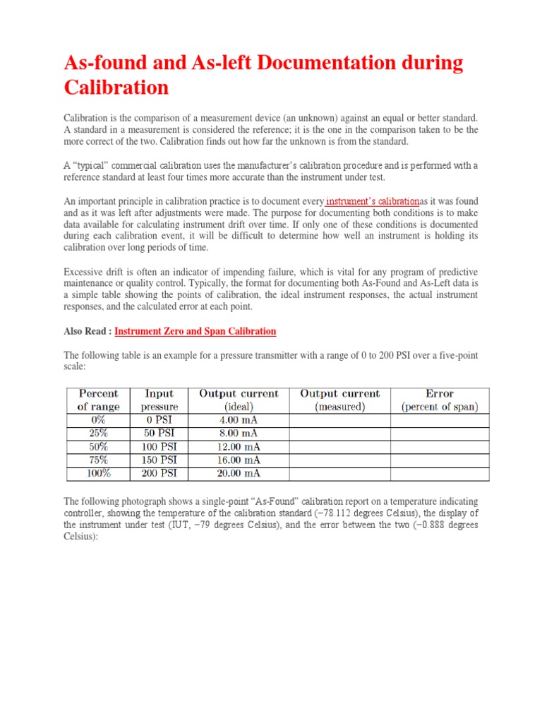 As-Found and As-Left Calibration Guide | PDF | Calibration | Scientific ...