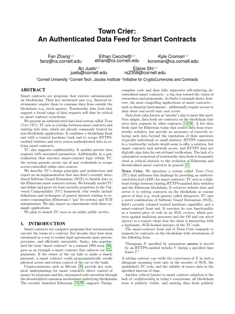 Town Crier: An Authenticated Data Feed For Smart Contracts | Download Free PDF | Authentication ...