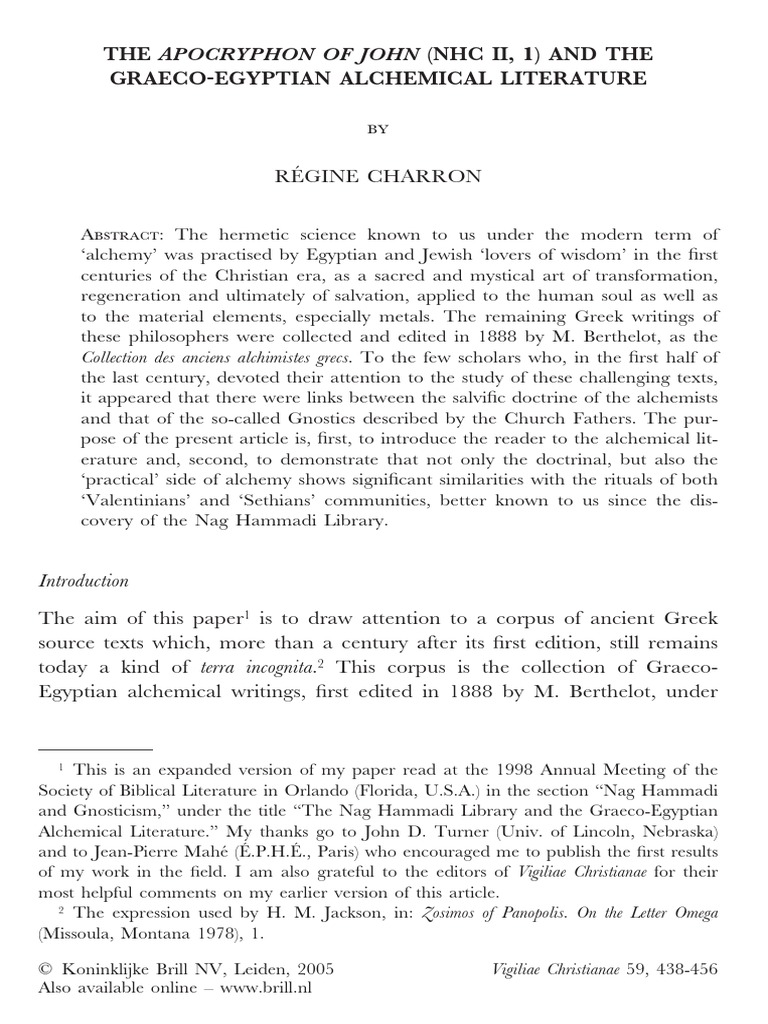 The Apocryphon of John (NHC Ii, 1) and The Graeco-Egyptian Alchemical ...