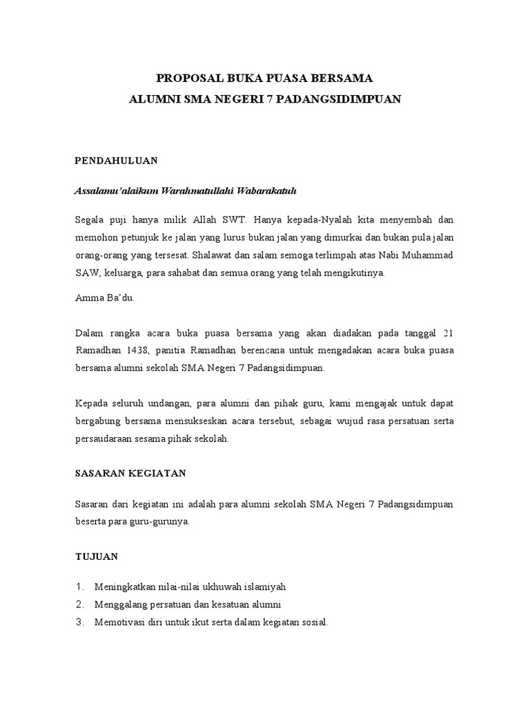 Contoh Surat Proposal Buka Bersama Alumni | PDF