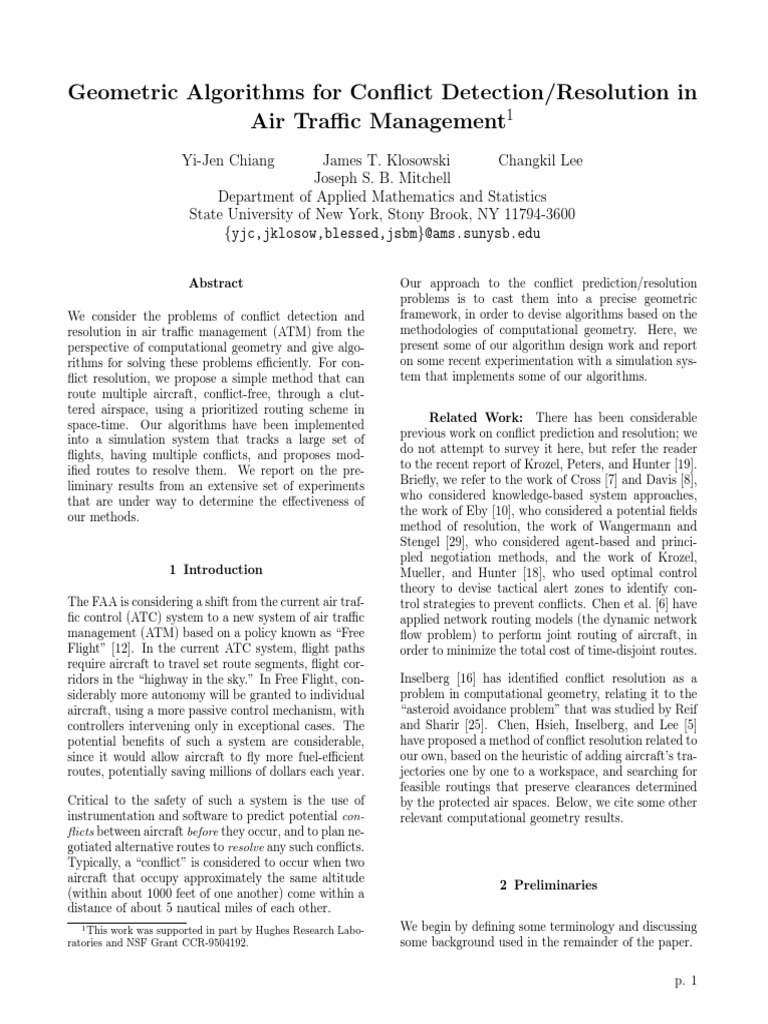 Geometric Algorithms For Conflict Detection/Resolution in Air Traffic Management | PDF ...