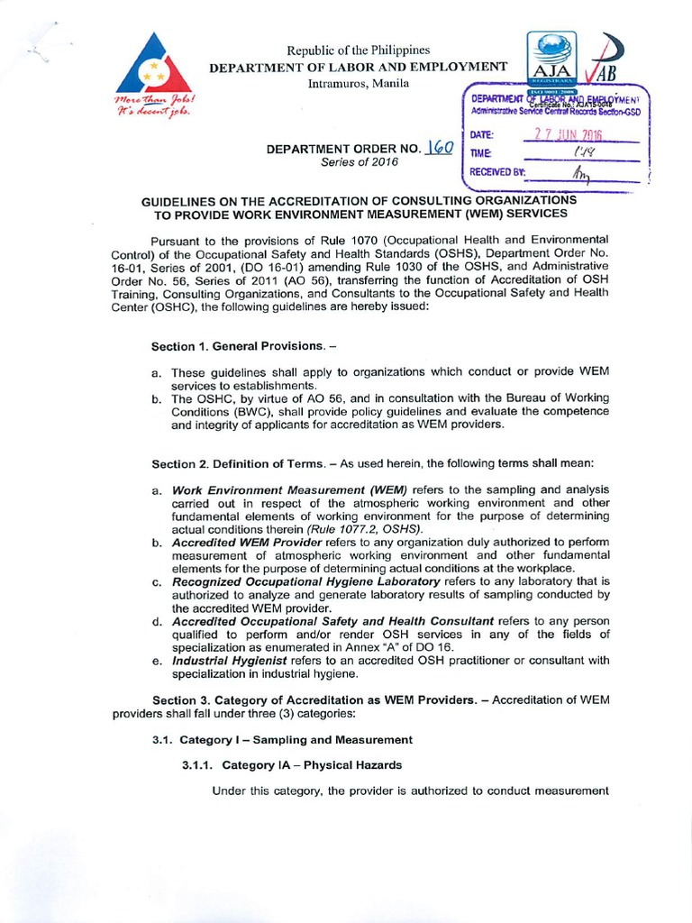 Dept Order No - 160-16 Guidelines On The Accreditation of Consulting ...