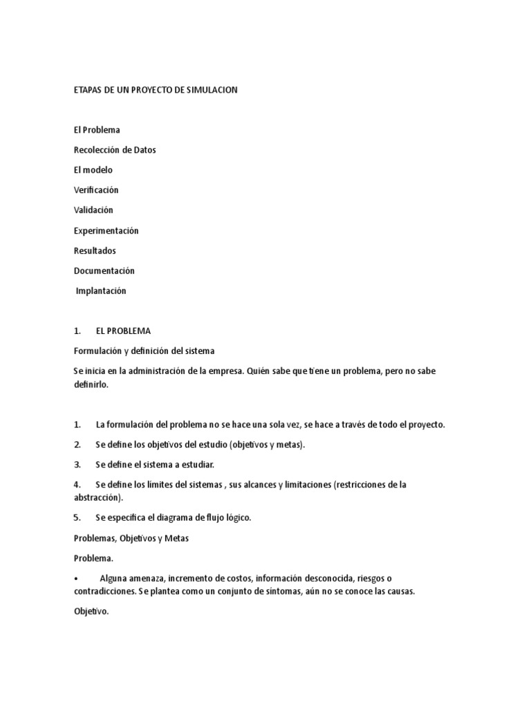 Etapas de Un Proyecto de Simulacion | PDF | Simulación | Lenguaje de ...