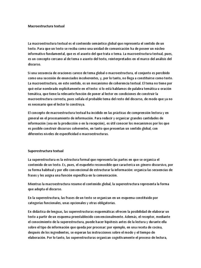Qué es la macroestructura textual | PDF | Oración (Lingüística ...