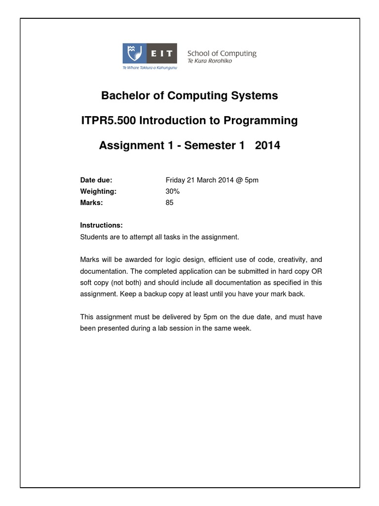 Assignment 1 Pdf Computer Programming Areas Of Computer Science