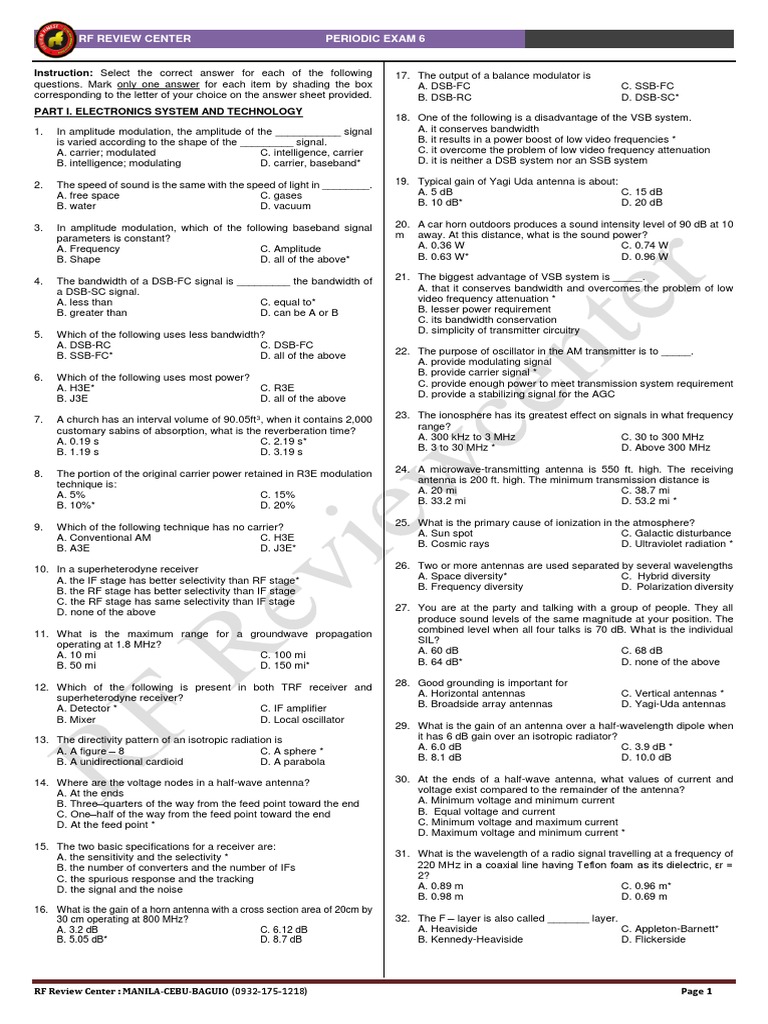 Periodic Exam 6 | PDF | Antenna (Radio) | Bandwidth (Signal Processing)