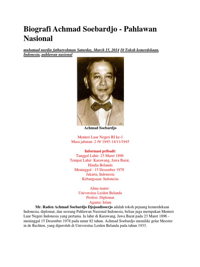 Biografi Achmad Soebardjo | PDF