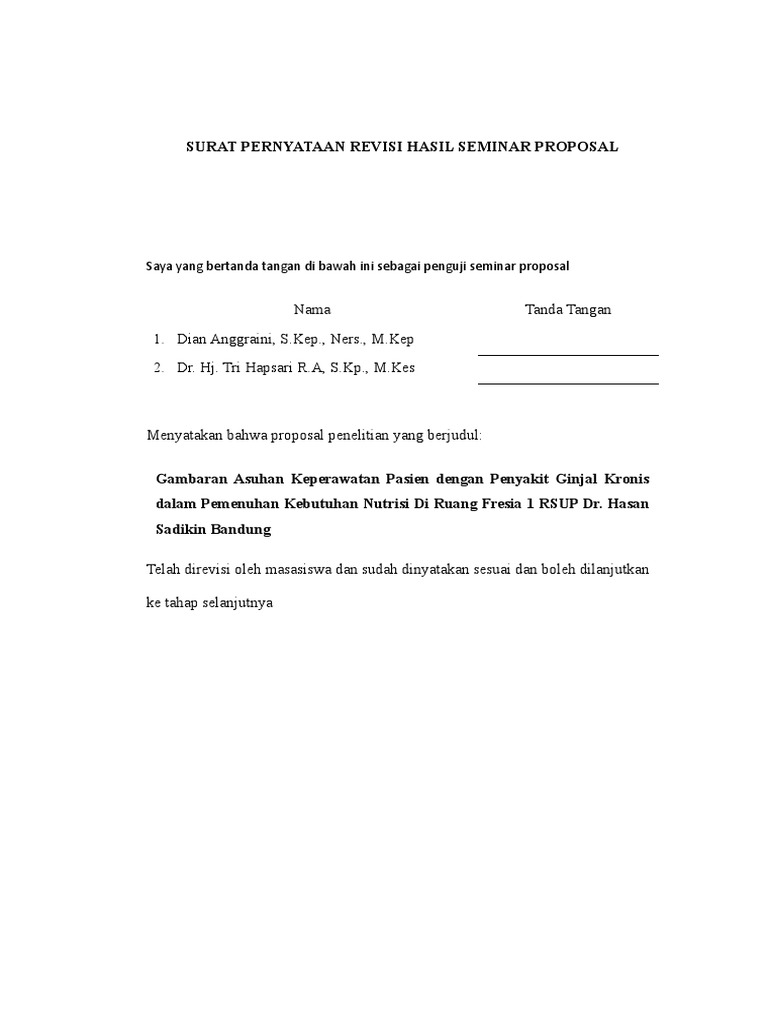 Surat Pernyataan Revisi Proposal | PDF