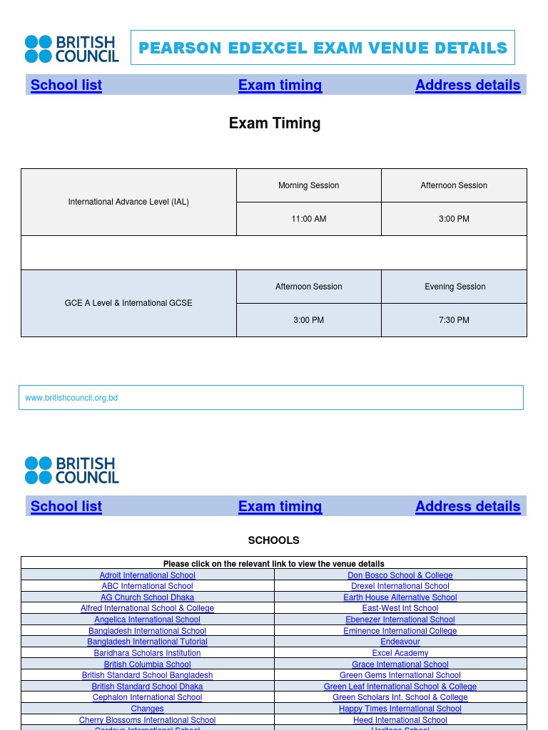Dhaka Edexcel Venue Schedule Final 0 | PDF | Schools | Natural Sciences