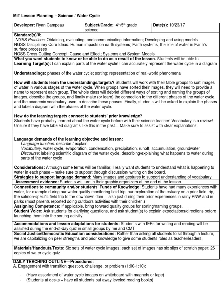 Lesson Plan - Water Cycle 10 | Download Free PDF | Water Cycle | Water ...