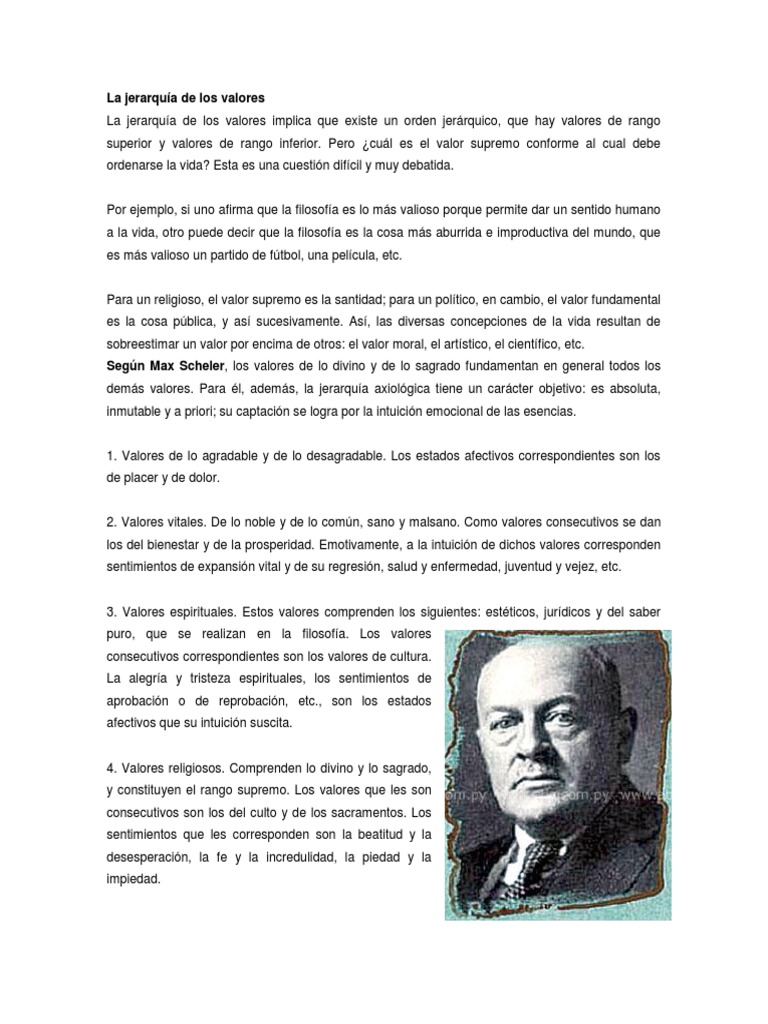 Jerarquia de Los Valores Segun Max Scheler