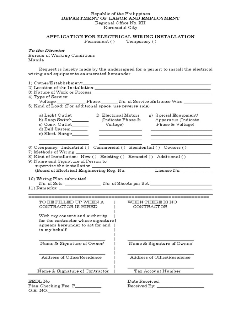 Ee Appl Form | PDF | Electrical Wiring | Electrical Components