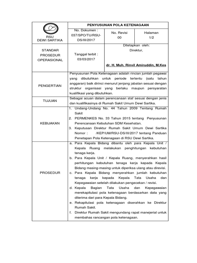 SPO Penyusunan Pola Ketenagaan | PDF