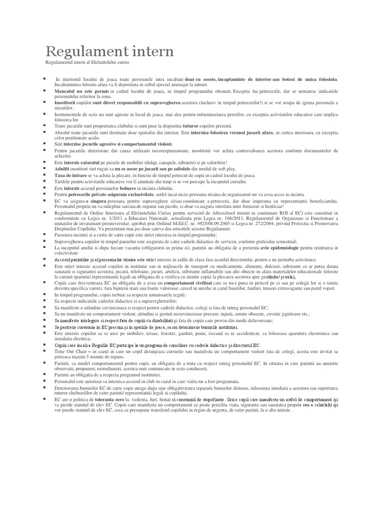 Regulament Intern Trambulina | PDF | Wellness