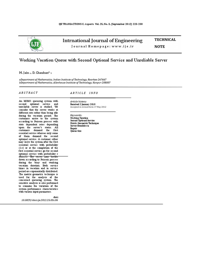 Intrnational Journal of Engineering: Working Vacation Queue With Second Optional Service and ...