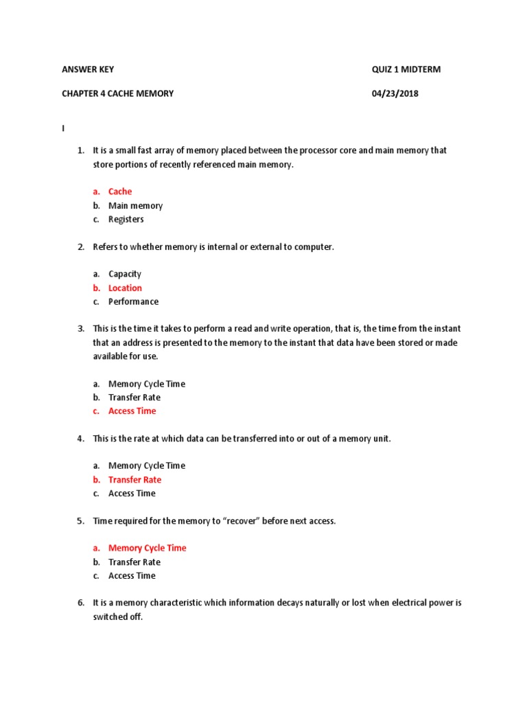 Cache Quiz Pdf Computer Data Storage Random Access Memory