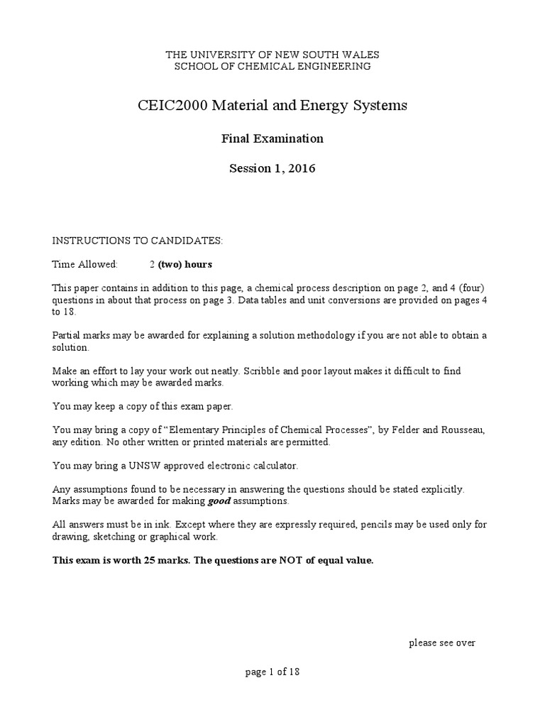 CEIC2000 Exam 2016 Main | PDF | Methanol | Physical Sciences