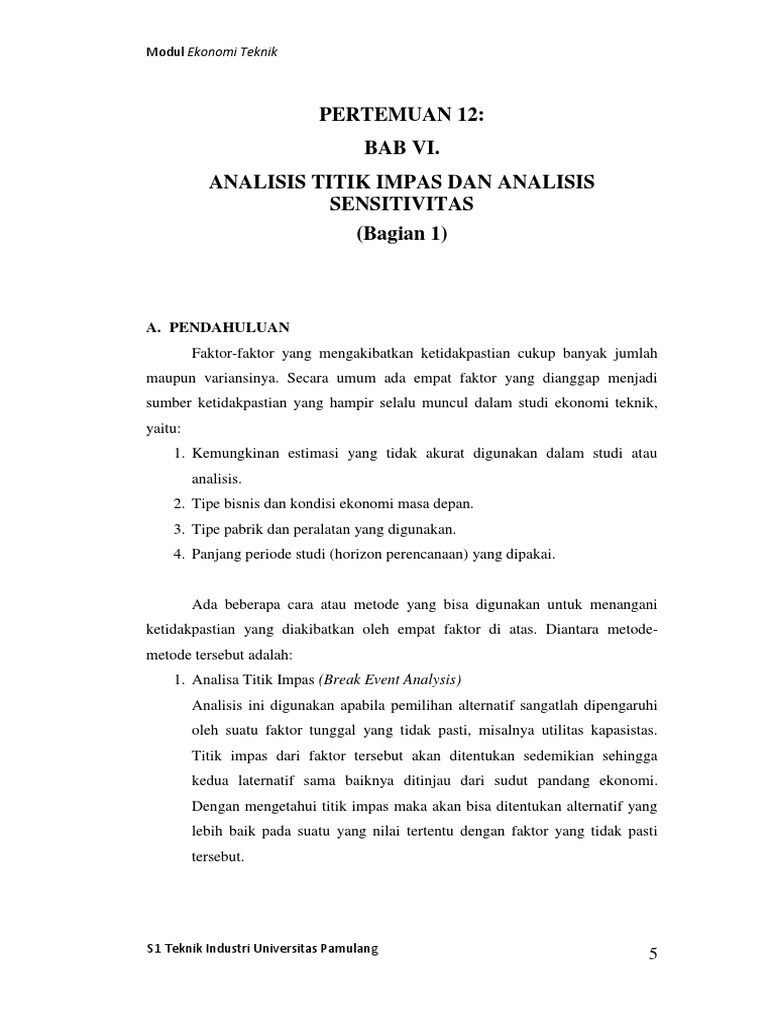 Analisis Titik Impas Dan Analisis Sensitivitas | PDF
