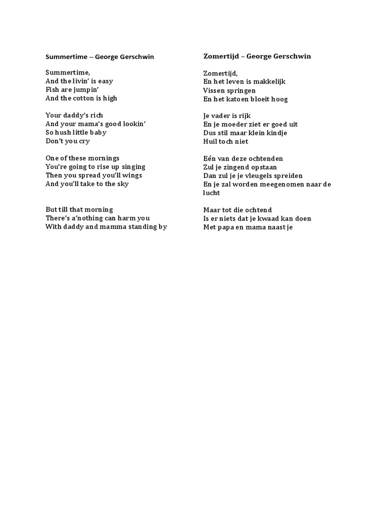 Summertime - George Gerschwin Translation | PDF