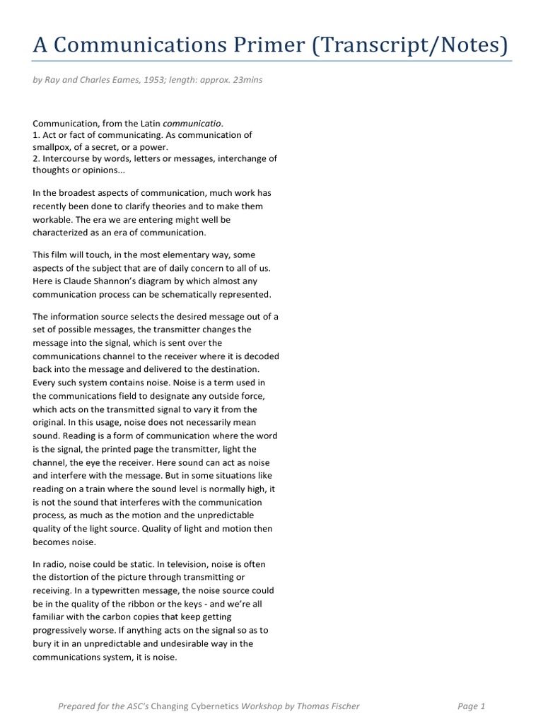A Communications Primer (Transcript/Notes) : by Ray and Charles Eames ...
