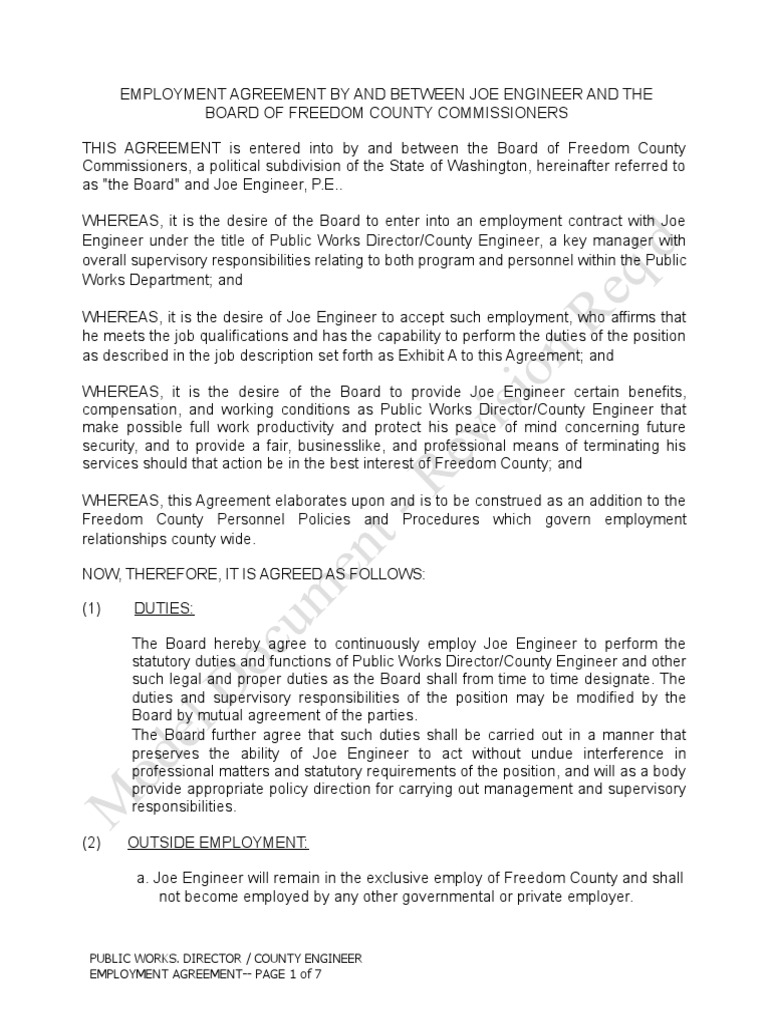Employment Agreement: Public Works Director | PDF | Employment | Indemnity