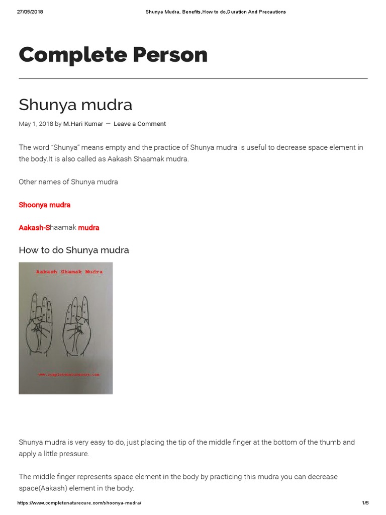 Shunya Mudra, Benefits, How To Do, Duration and Precautions | PDF ...